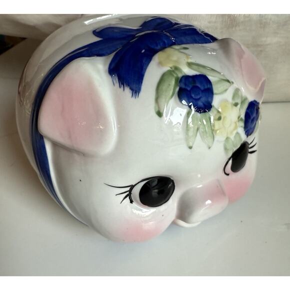 Piggy Bank | Accents | Vintage Ceramic Pink And Blue Kiss Me Koko Piggy ...
